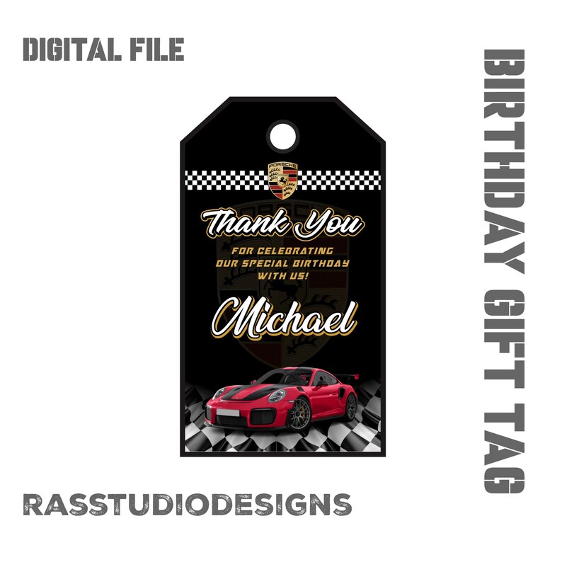 Porsche Cars Funny Birthday Thank You Tag, Race Car Birthday Party ...