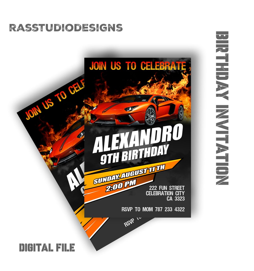 Lamborghini Race Car Birthday Invitation (digital Invitation) - Etsy