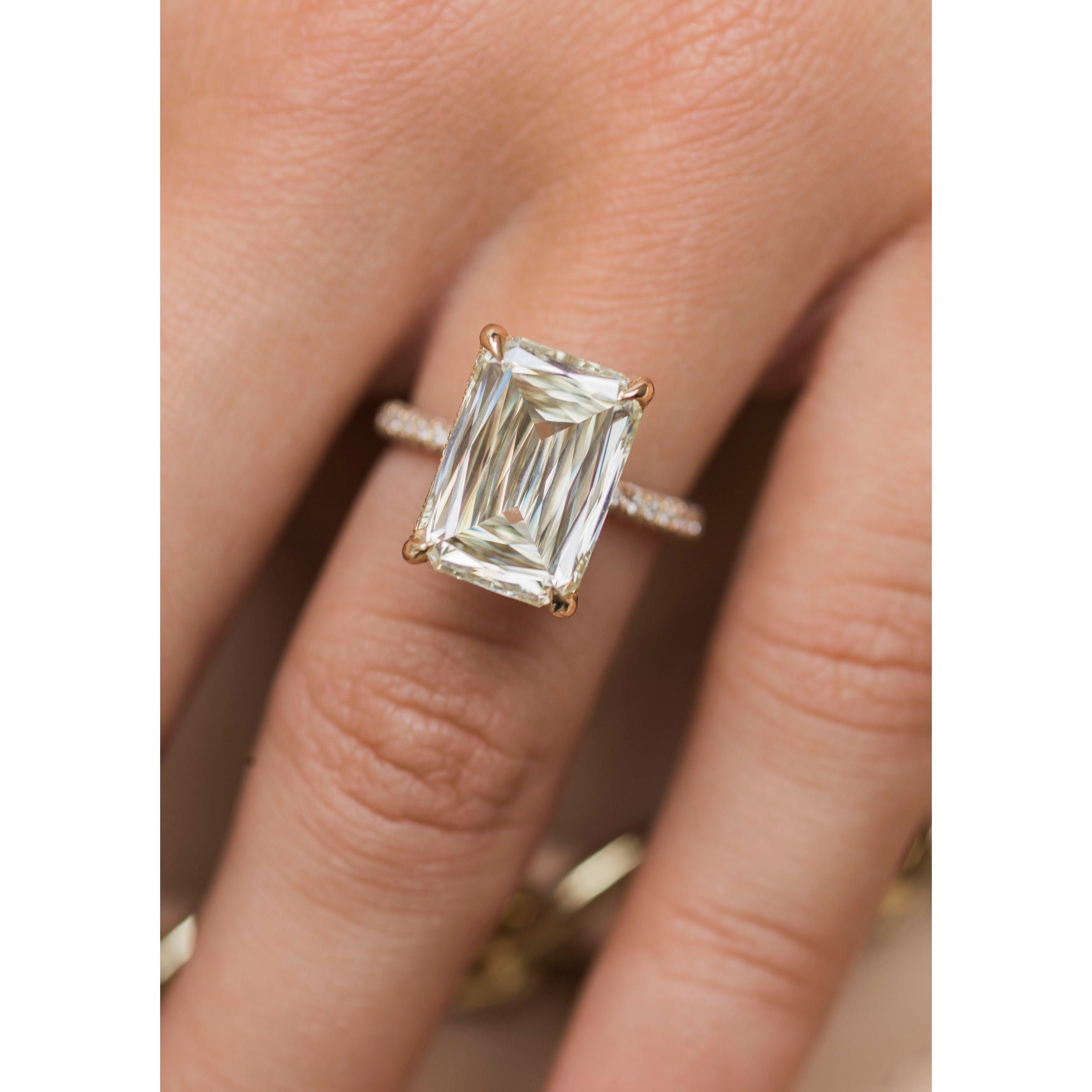 7 CT Criss Cut Radiant Colorless Moissanite Engagement Ring, Wedding ...