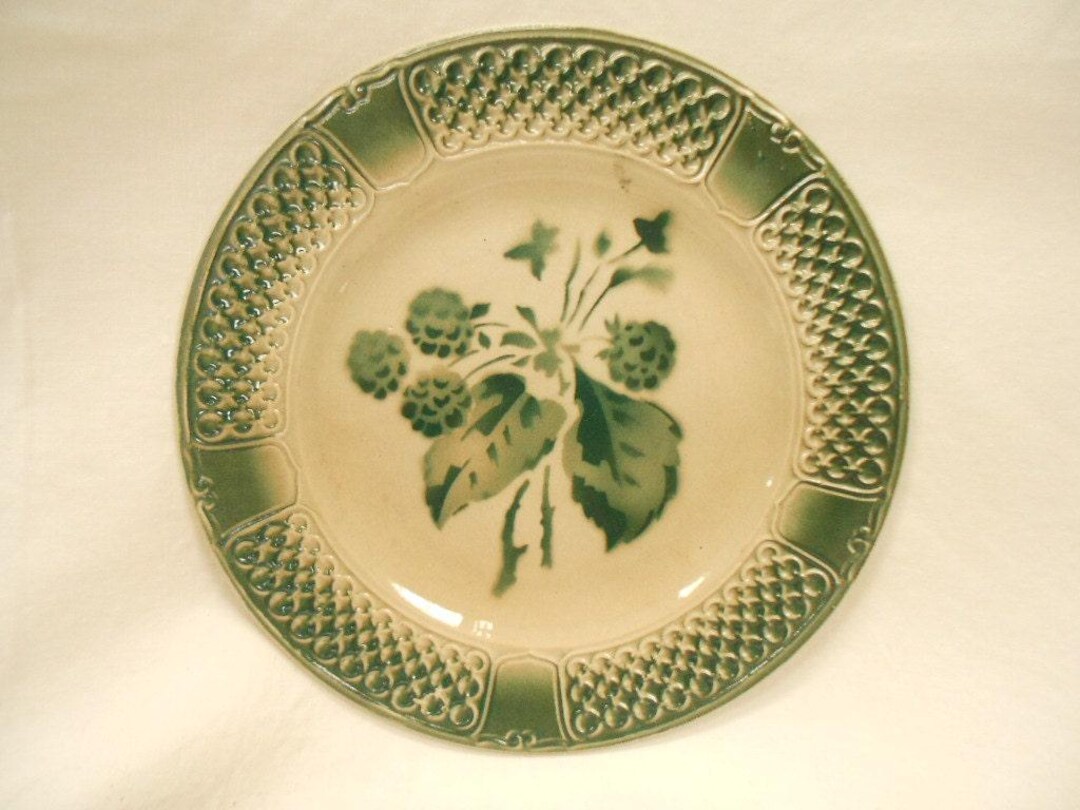 French Antique Berry Decor Green Stencil Faience Plate (B123) - Etsy