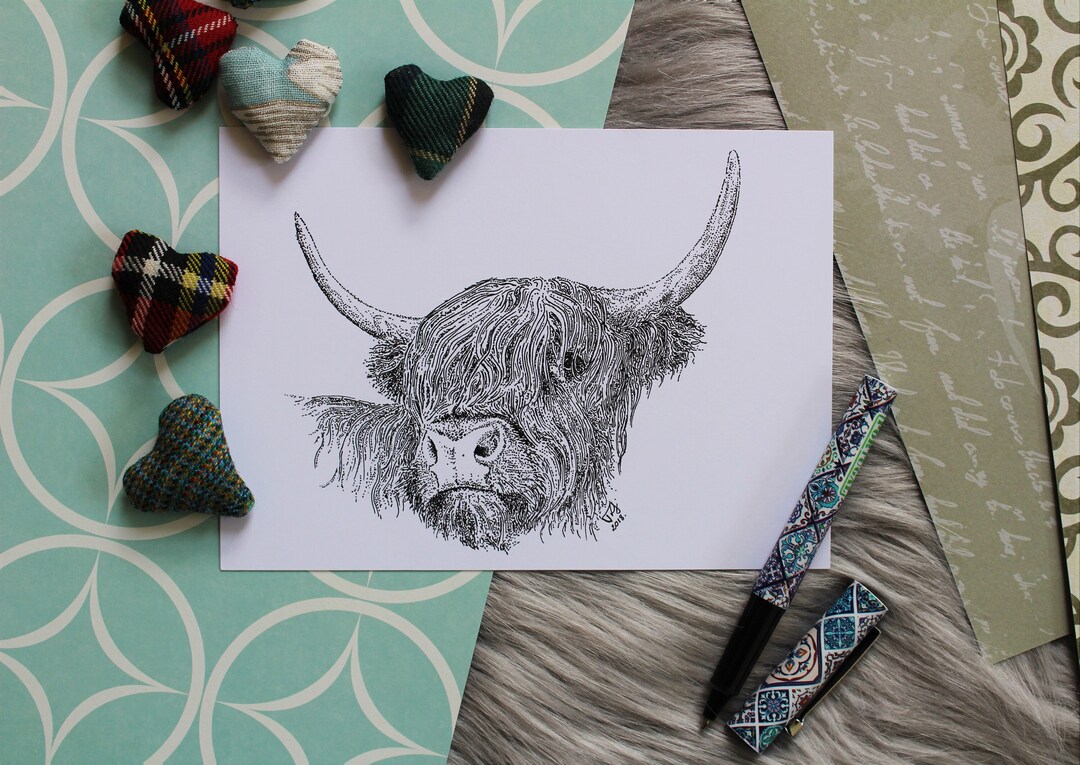 Highland Cow Postcard / Art Card - Etsy