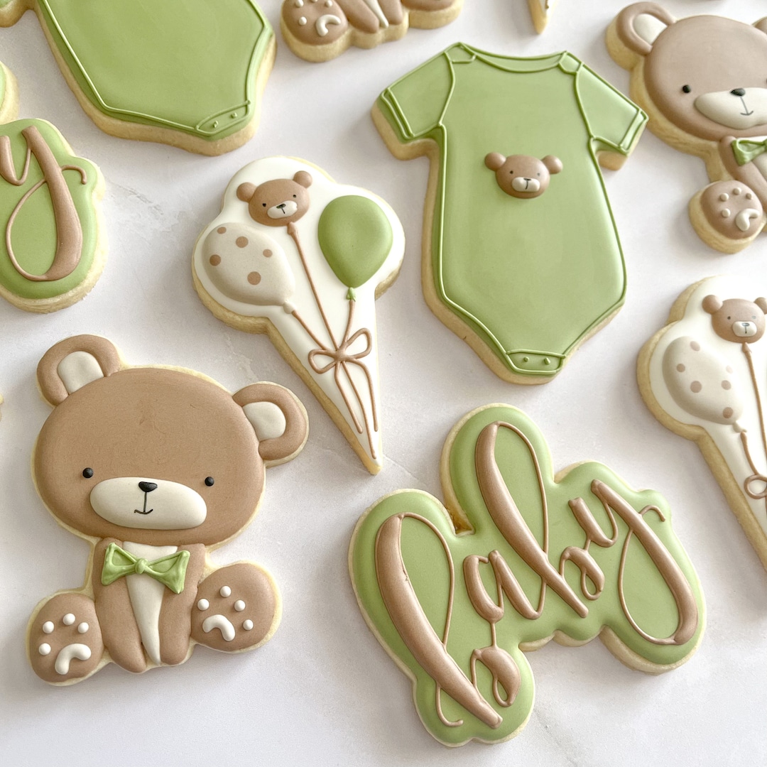 Sage Green Baby Shower Cookies | We Can Bearly Wait Cookies - Etsy