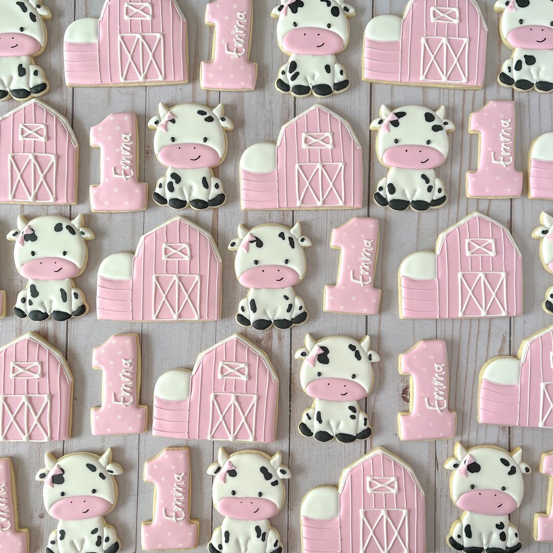 Farm Birthday Cookies | Individually Wrapped Farm Party Cookies | Pink ...