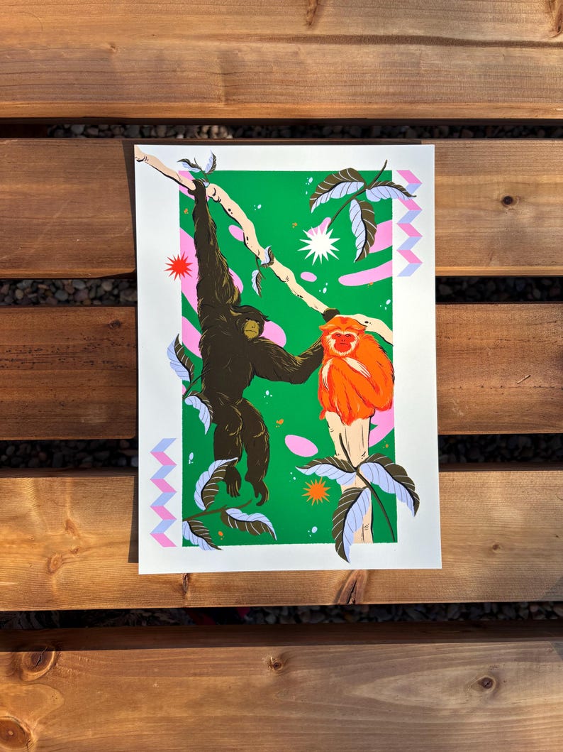 Gibbons Art Print - Giclée Animal Illustration for Wildlife Lovers ...