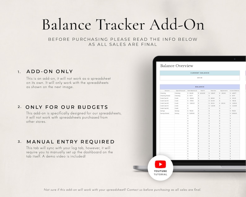 ADD-ON: Balance Tracker Add-on for Our Monthly Budget, Annual Budget ...