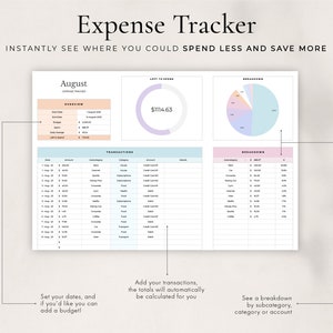 Expense Tracker Spreadsheet for Google Sheets, Expense Tracker Template ...