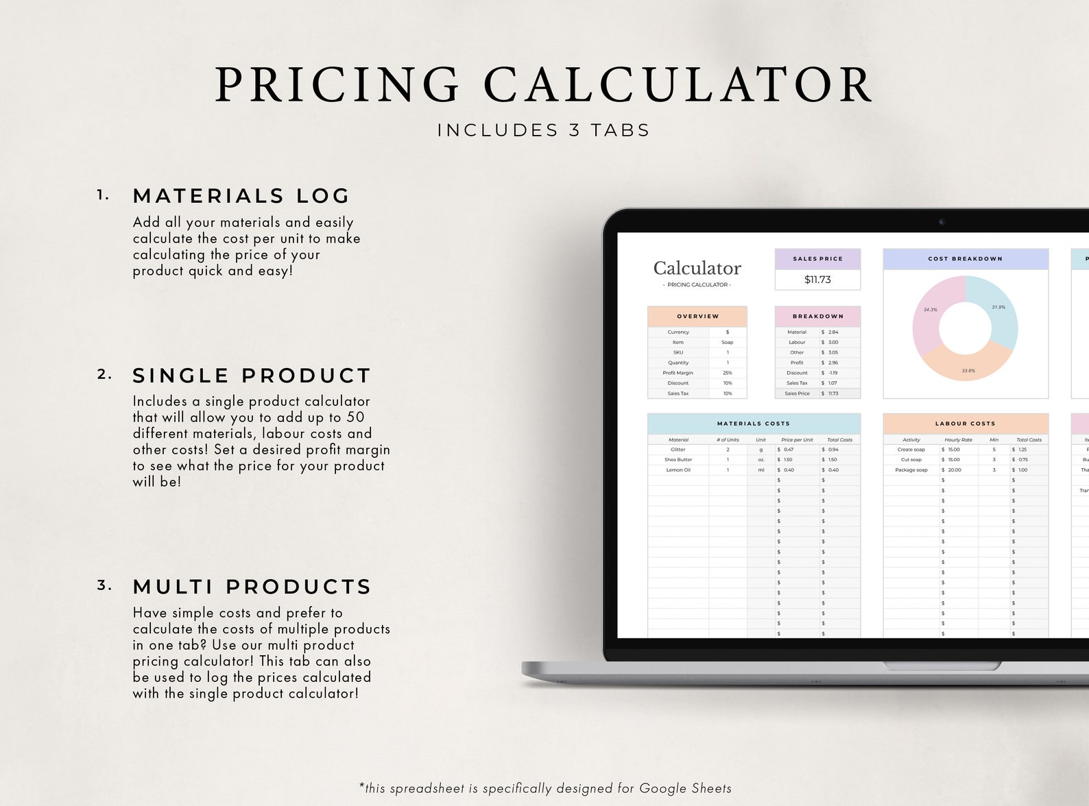 Pricing Calculator Spreadsheet, Price Handmade Products Google Sheet ...