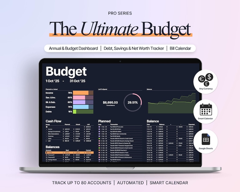 Google Sheets Budget Spreadsheet With Bill Calendar, Debt & Savings ...
