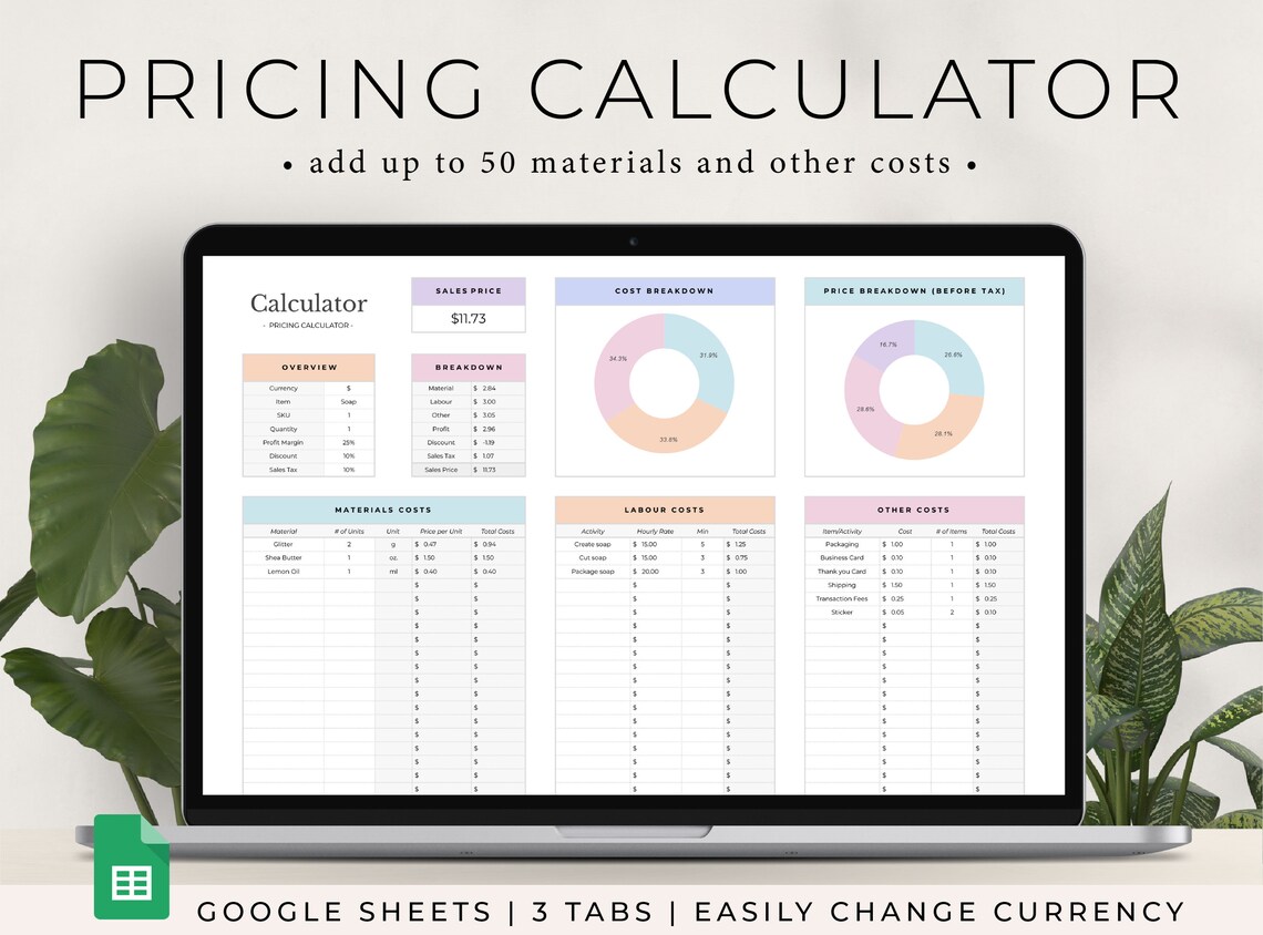 Pricing Calculator Spreadsheet Price Handmade Products Google - Etsy