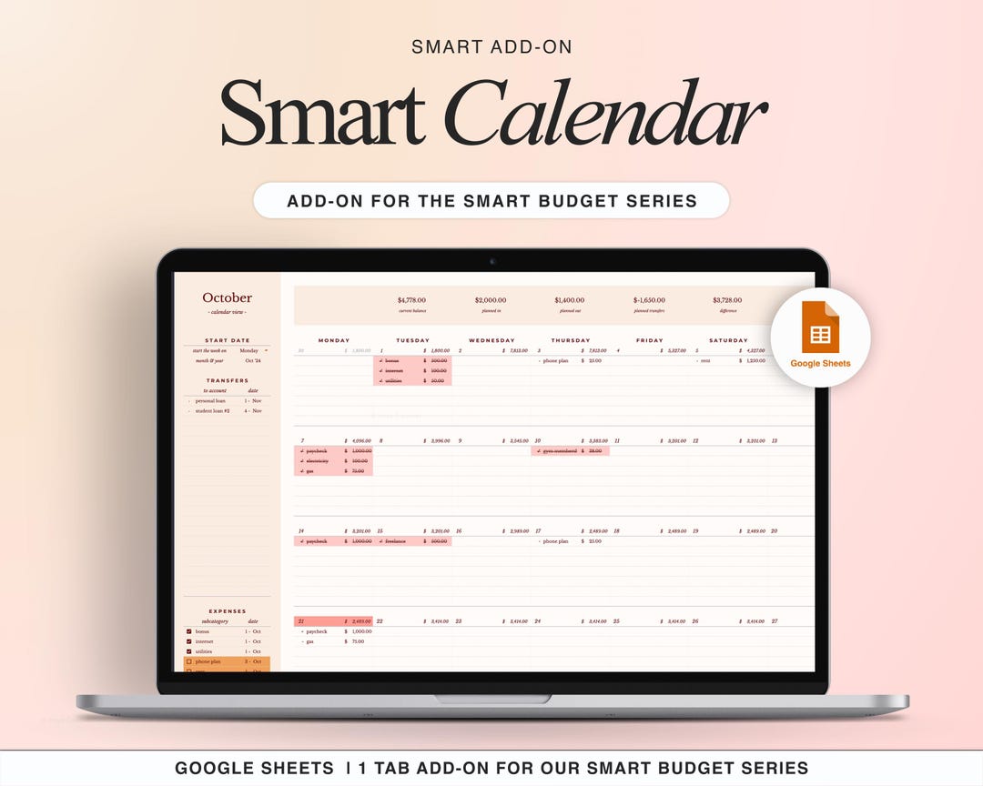 ADD-ON: Smart Calendar Add on for Our Smart Budget Spreadsheet - Etsy
