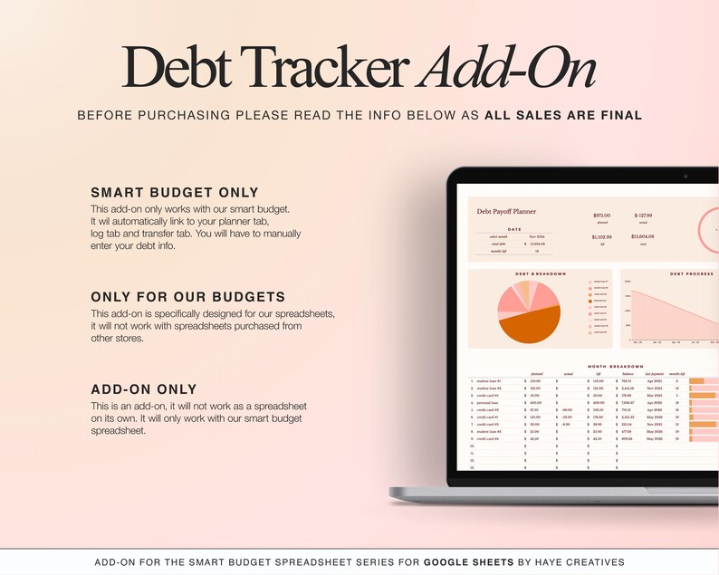 ADD-ON: Debt Payoff Tracker Add on for Our Smart Budget Spreadsheet - Etsy