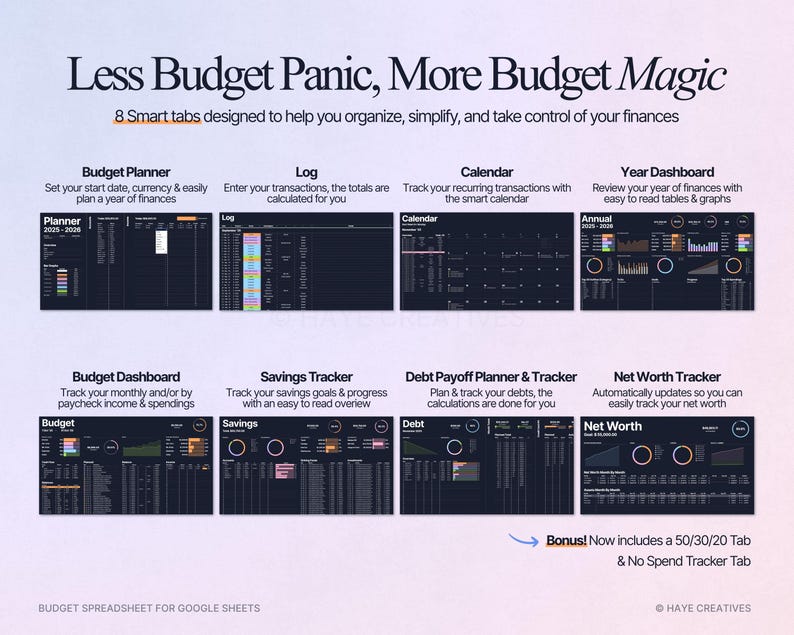 Google Sheets Budget Spreadsheet With Bill Calendar, Debt & Savings ...