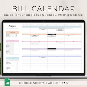 ADD-ON: Bill Calendar (1 Tab) for Our Simple Budget Spreadsheet and Our ...