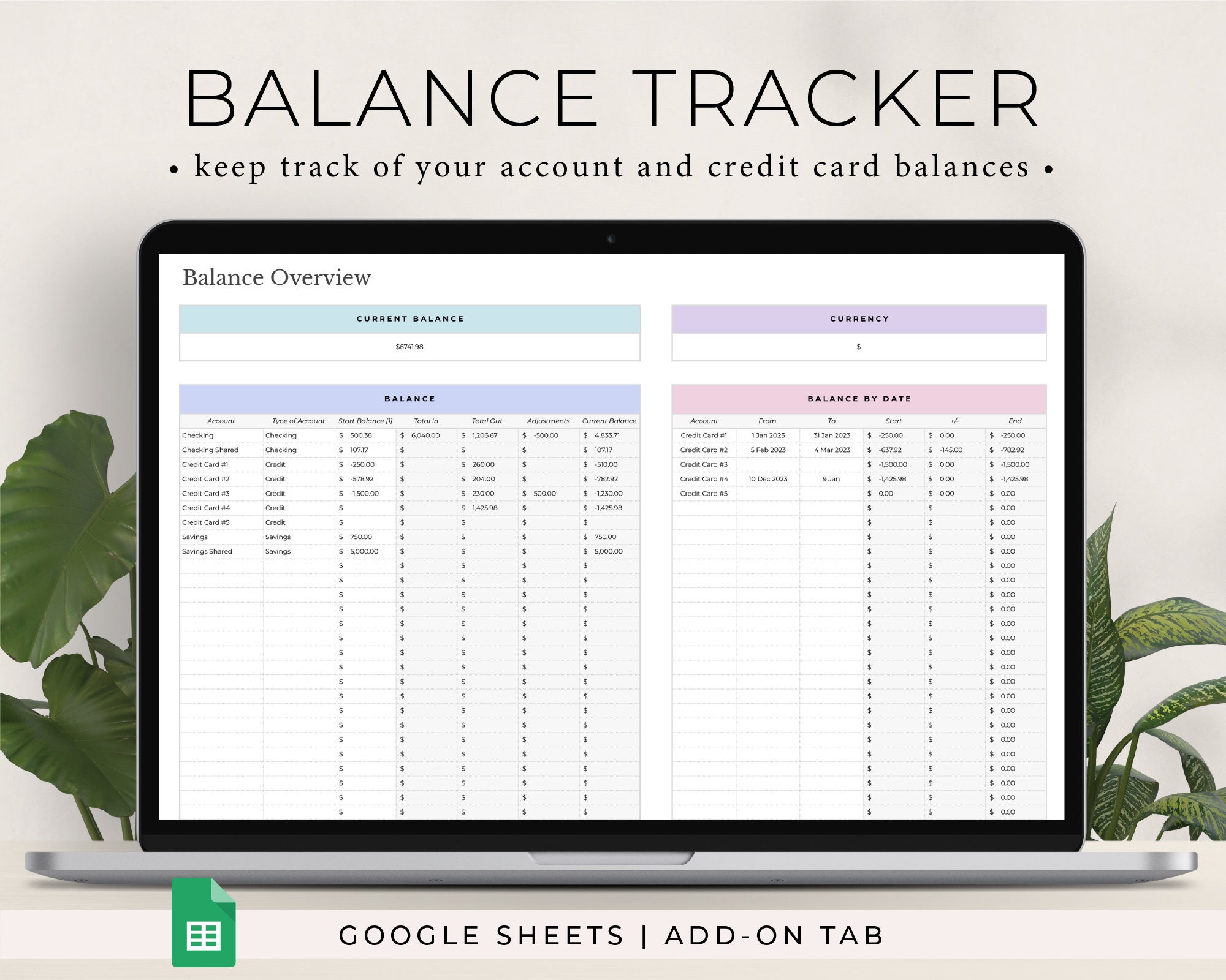 ADD-ON: Balance Tracker Add-on for Our Monthly Budget, Annual Budget ...