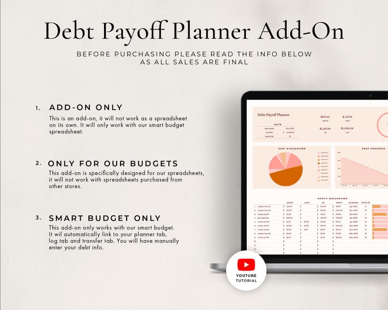 ADD-ON: Debt Payoff Tracker Add on for Our Smart Budget Spreadsheet - Etsy
