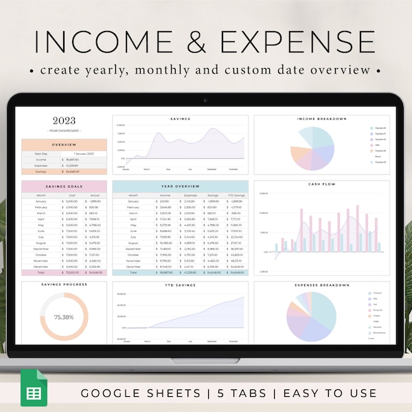 Income and Expense Tracker Spreadsheet for Google Sheets Monthly ...