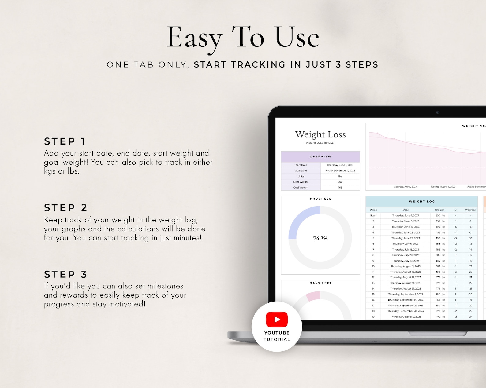 Weight Loss Tracker Spreadsheet for Google Sheets, Weight Loss Planner ...