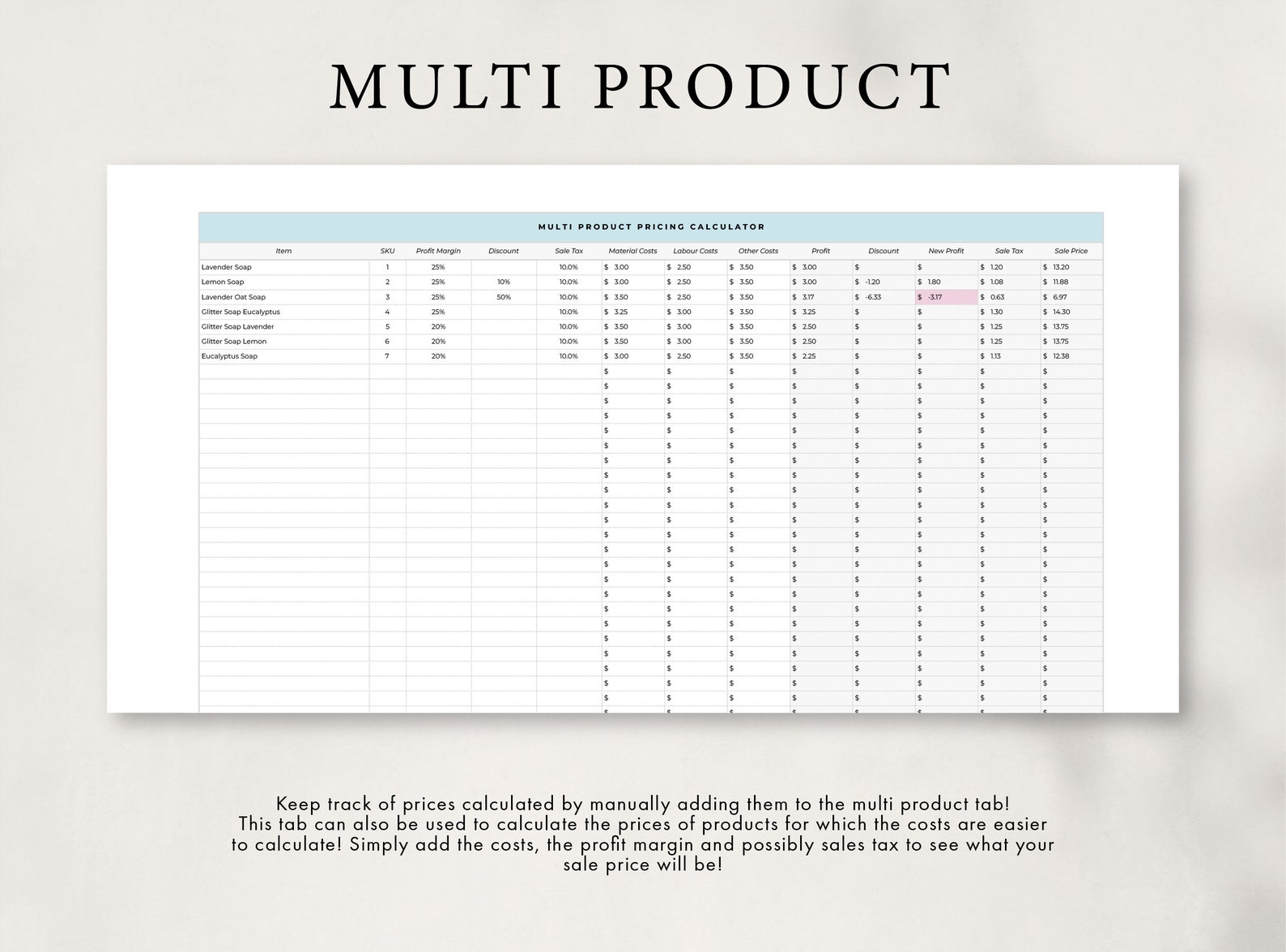 Pricing Calculator Spreadsheet, Price Handmade Products Google Sheet ...