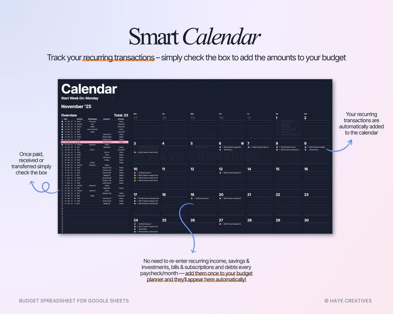 Google Sheets Budget Spreadsheet With Bill Calendar, Debt & Savings ...