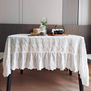 Elegant 3d Leaf Design Tablecloth, Classic White Rectangle/round ...