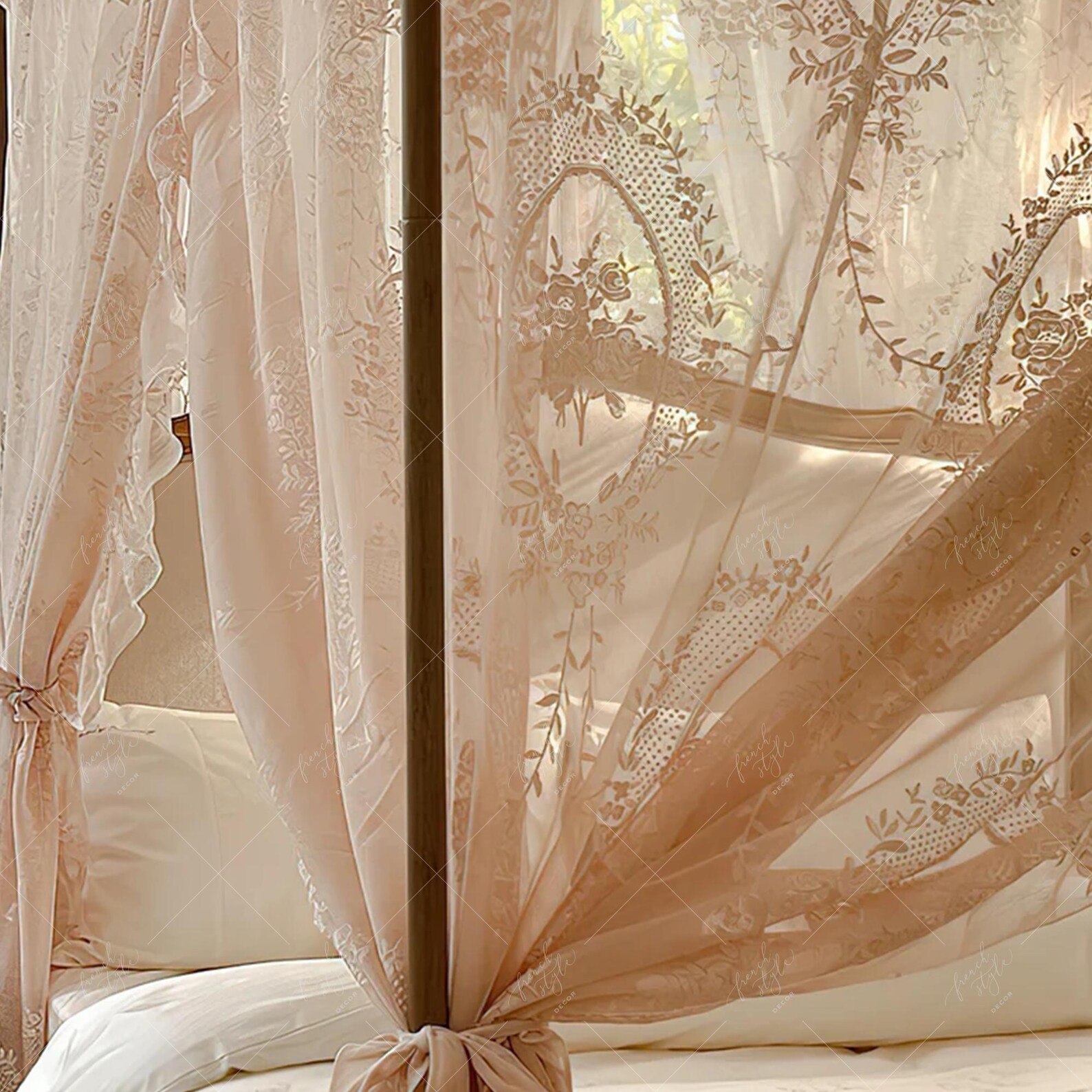 White Floral Embroidery Bed Canopy: Sheer Lace, Romantic Drapery - Etsy