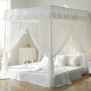 White Lace Canopy With Valance, Romantic Bed Curtain With Triple Door ...
