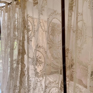 White Floral Embroidery Bed Canopy: Sheer Lace, Romantic Drapery - Etsy