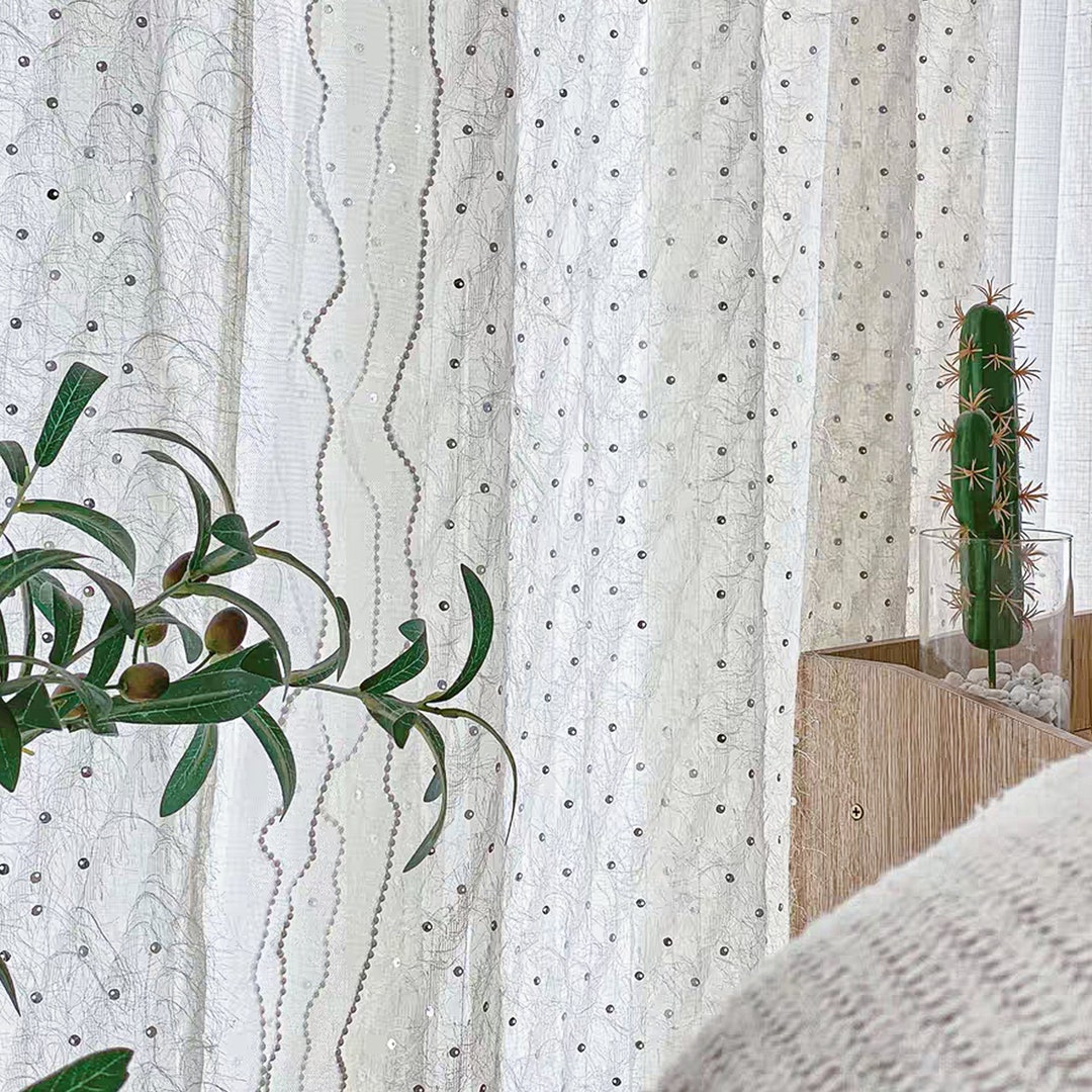 Whimsical Sheer Curtain With Sequin Accents, Romantic Chic Window ...