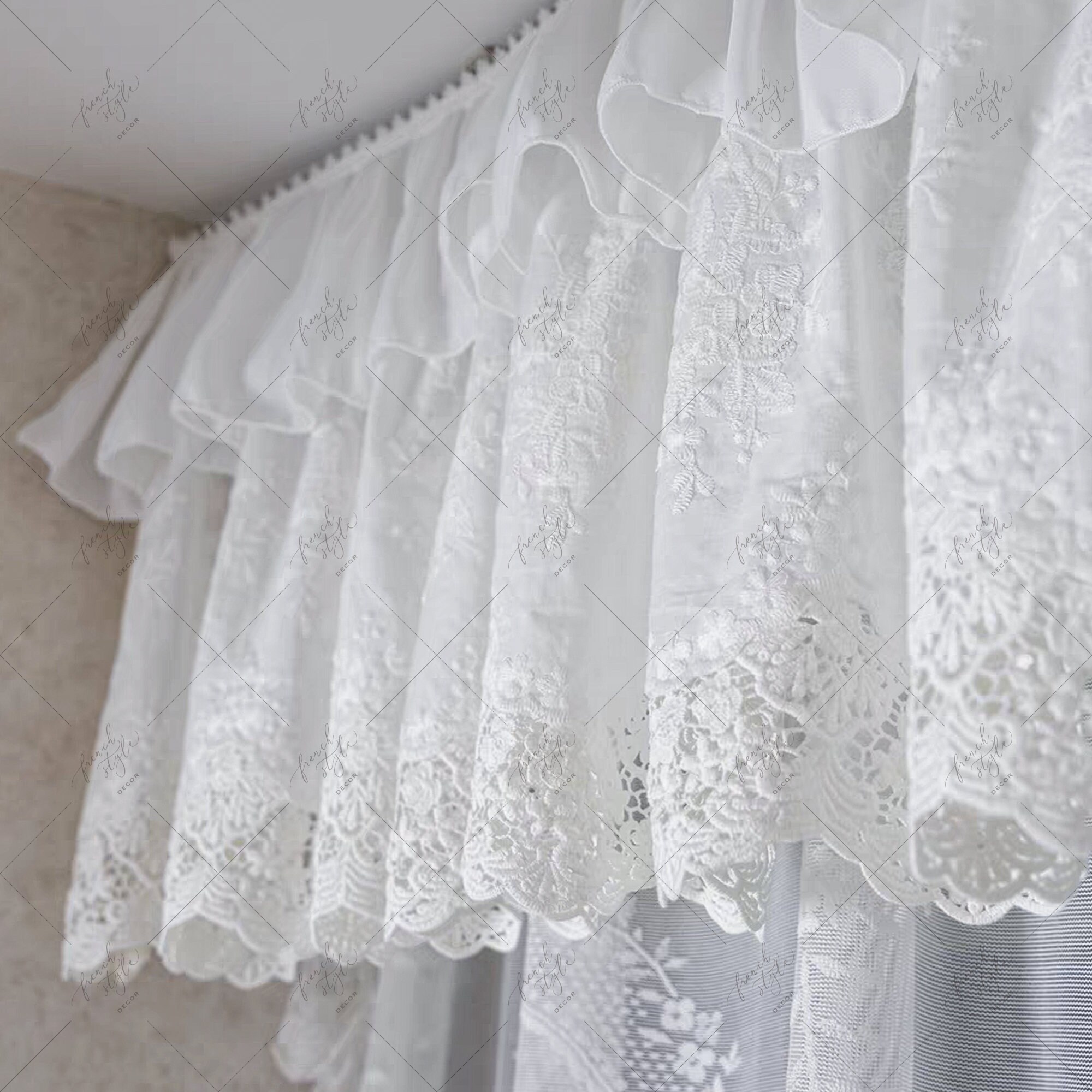 French Embroidered Lace Curtain Valance: Elegant Cotton Door Header - Etsy