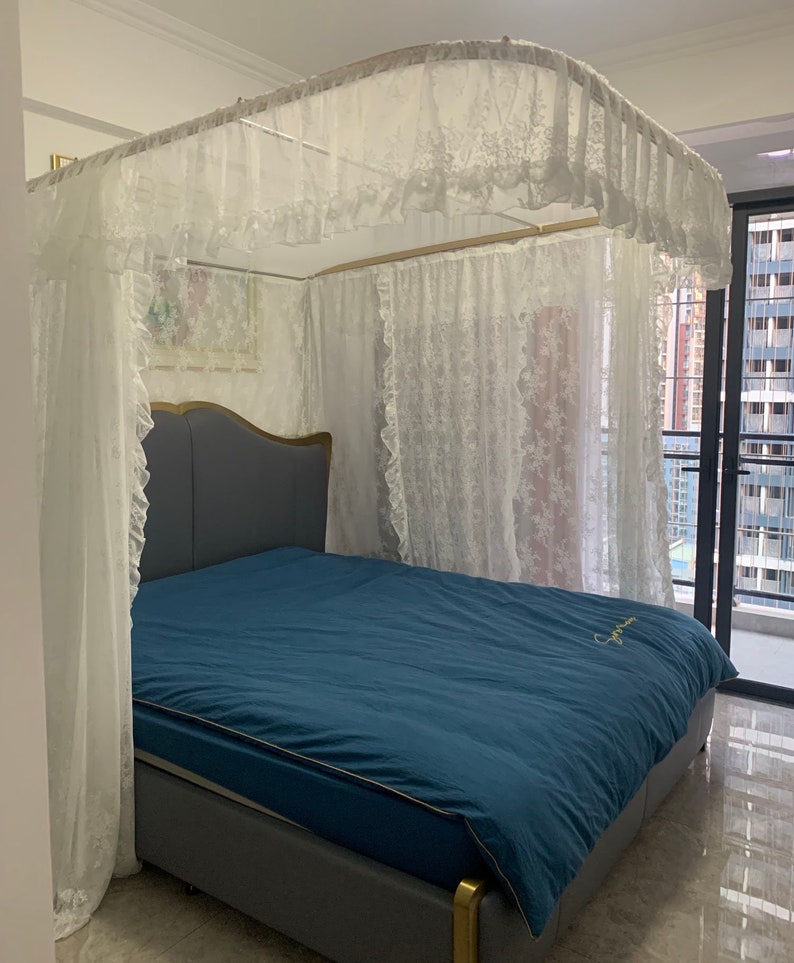 Princess Elegant Lace Sheer Bed Canopy For Girls Rectangle Etsy