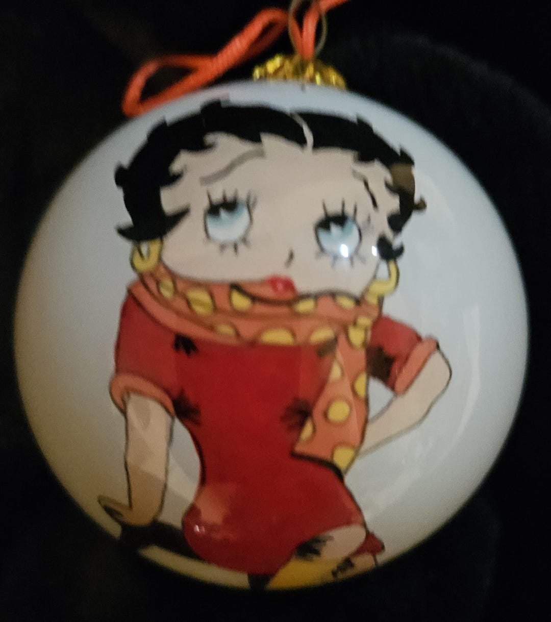 BETTY BOOP Christmas Glass Ornament "sitting on BAR Stool W/ Scarf ...