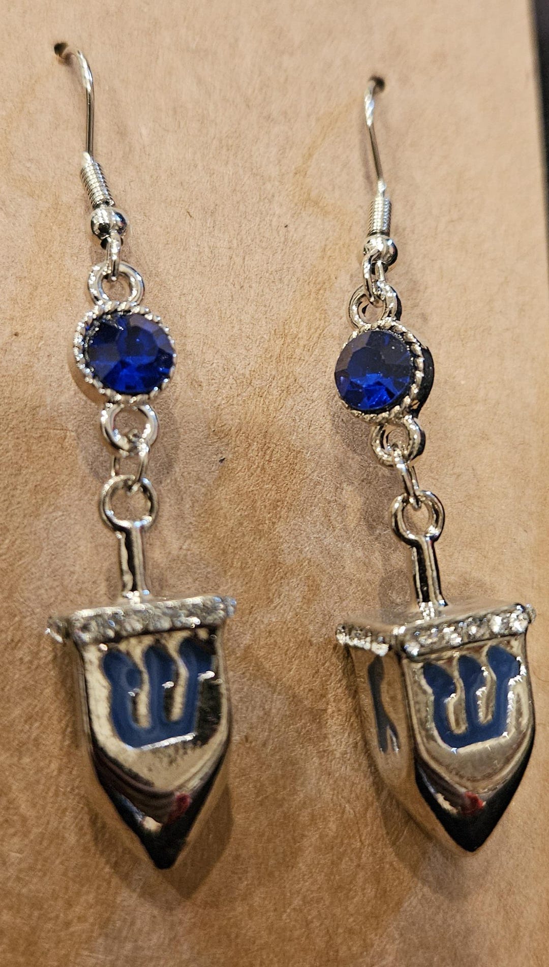 DREIDEL EARRINGS W/ Blue Gem Stone HANUKKAH Channukah. "gimel" "hay ...