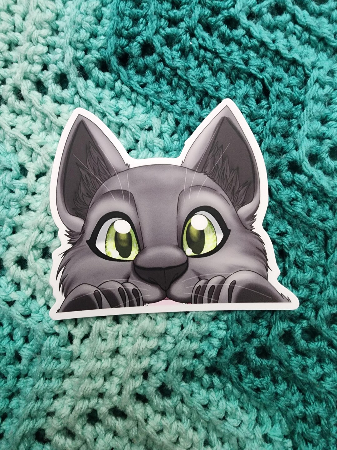 Cute Gray Cat Peeking Vinyl Sticker - Etsy