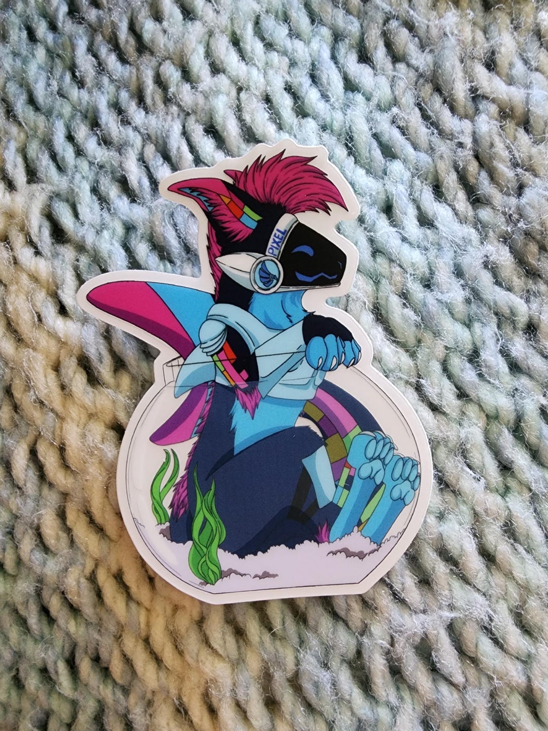 Clear See-through PIXEL the Protogen Relaxing in a Fish Bowl Vinyl ...