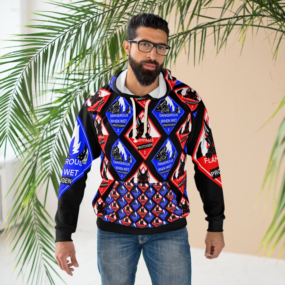 Protogen Caution Warning Sign Designs All Over Pullover Hoodie (AOP ...