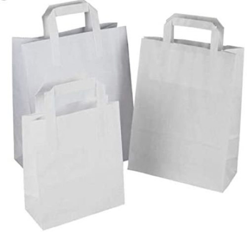 25 Medium SOS White Kraft Paper Carrier Bags With Flat Handles Free and ...
