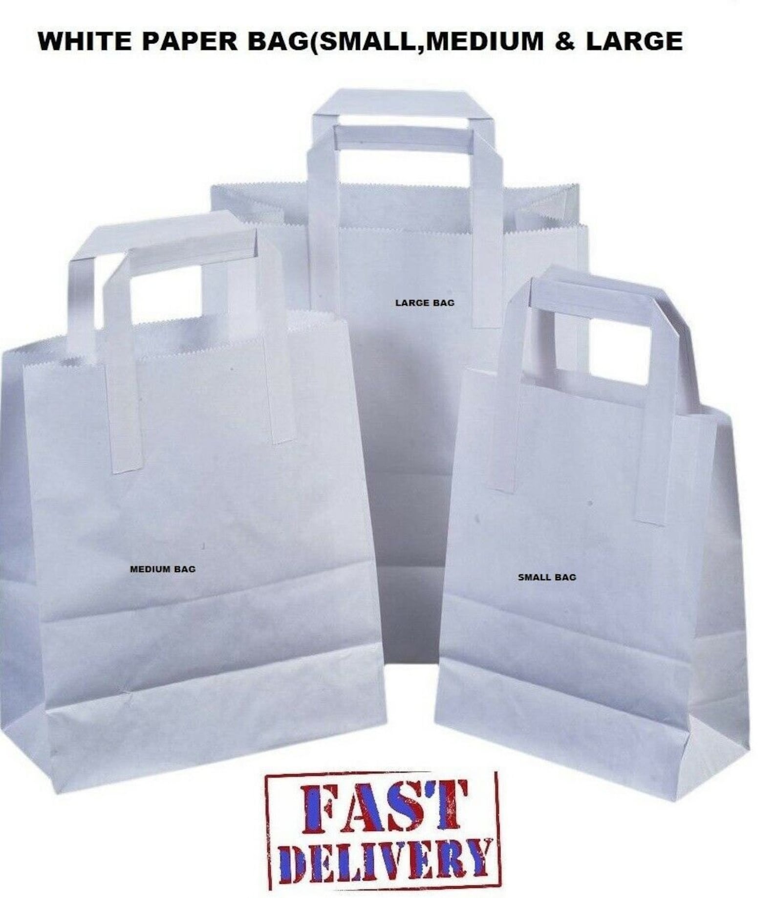 25 Medium SOS White Kraft Paper Carrier Bags With Flat Handles Free and ...