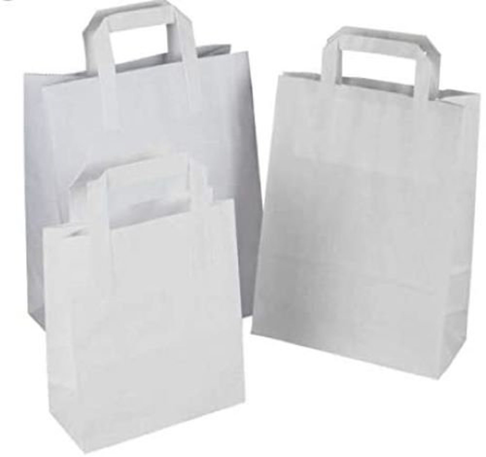 25 Medium SOS White Kraft Paper Carrier Bags With Flat Handles Free and ...