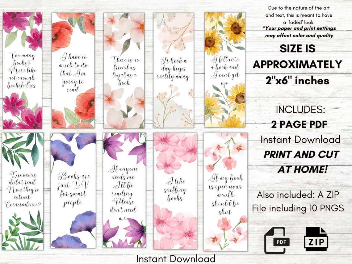 Printable Bookmarks Template, Printable Bookmarks Set, Bookmarks ...