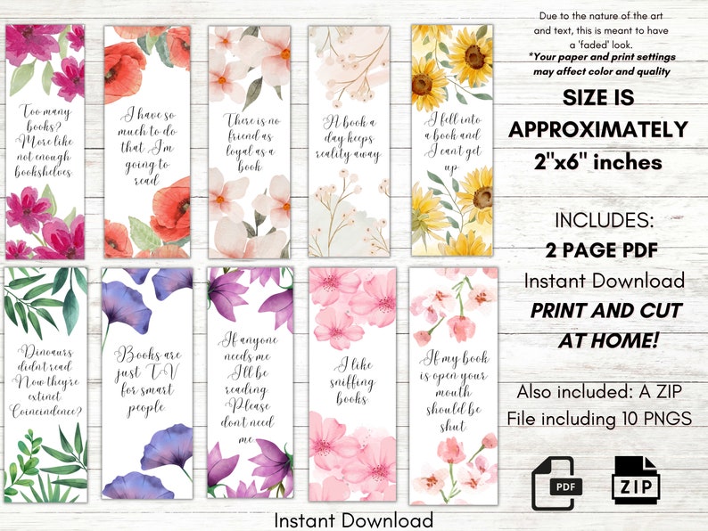 Printable Bookmarks Template, Printable Bookmarks Set, Bookmarks ...