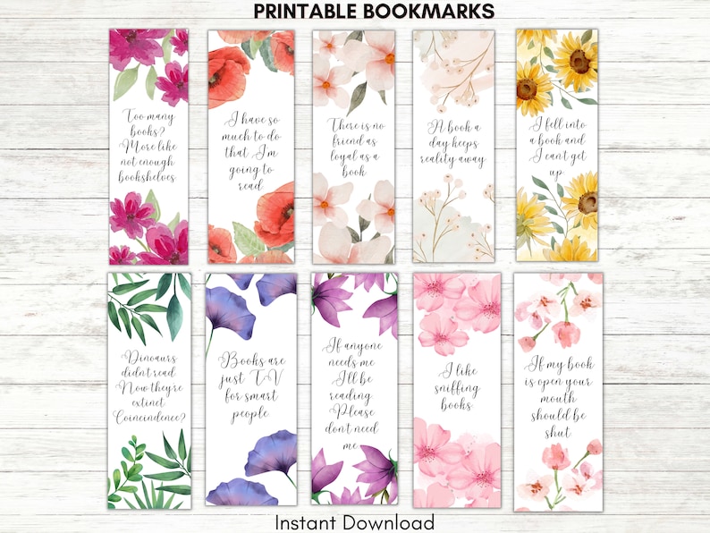 Printable Bookmarks Template, Printable Bookmarks Set, Bookmarks ...