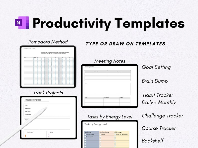 Productivity Planner & Life Planner Onenote Templates Pack, One Note ...