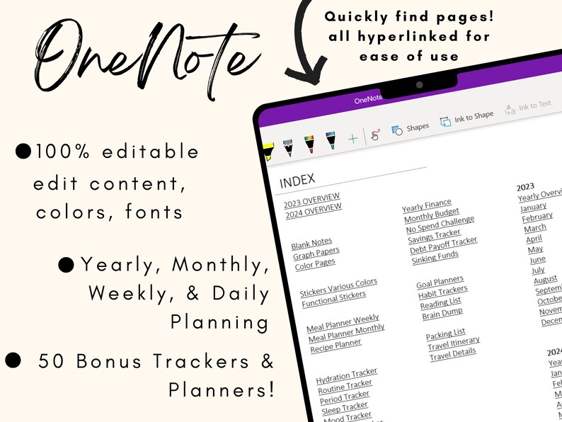 Hyperlinked Onenote Planner, Onenote Digital Planner, Dated 2023 2024 ...