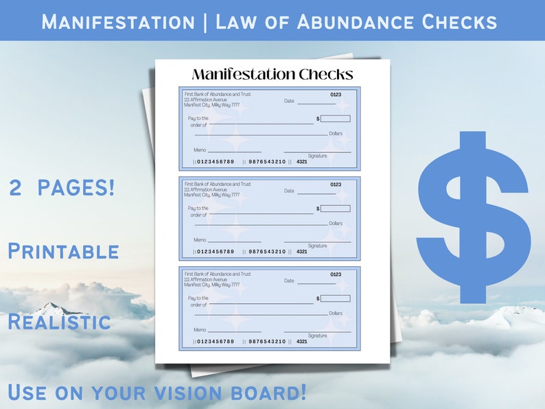 Manifestation Check, Vision Board Checks, Vision Board Printables ...