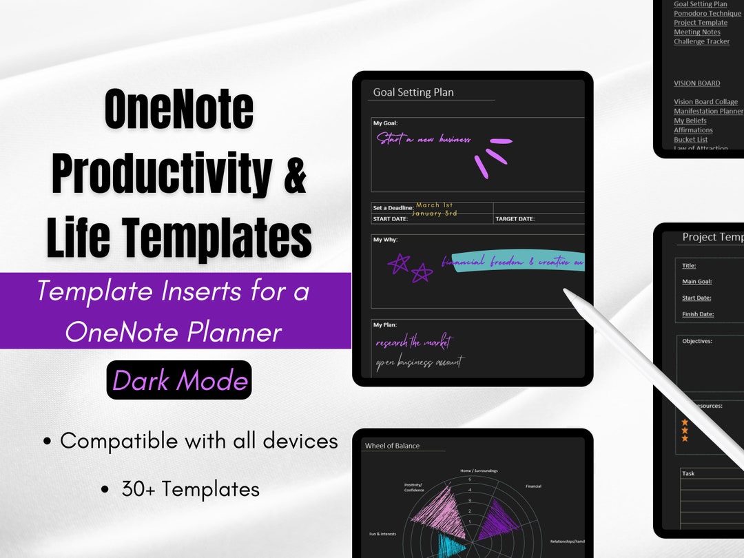 Productivity Planner & Life Planner Onenote Templates Pack, One Note ...