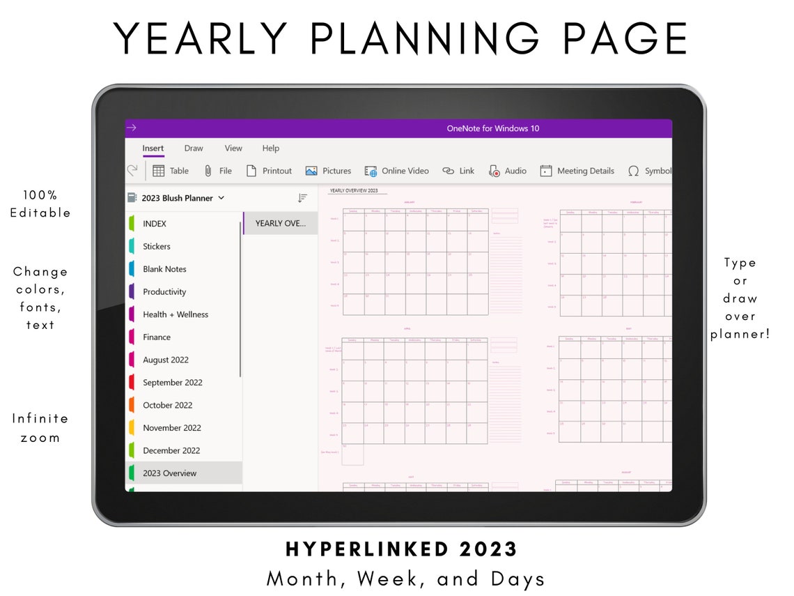 Hyperlinked Onenote Planner, Onenote Digital Planner, Dated 2022 2023 ...