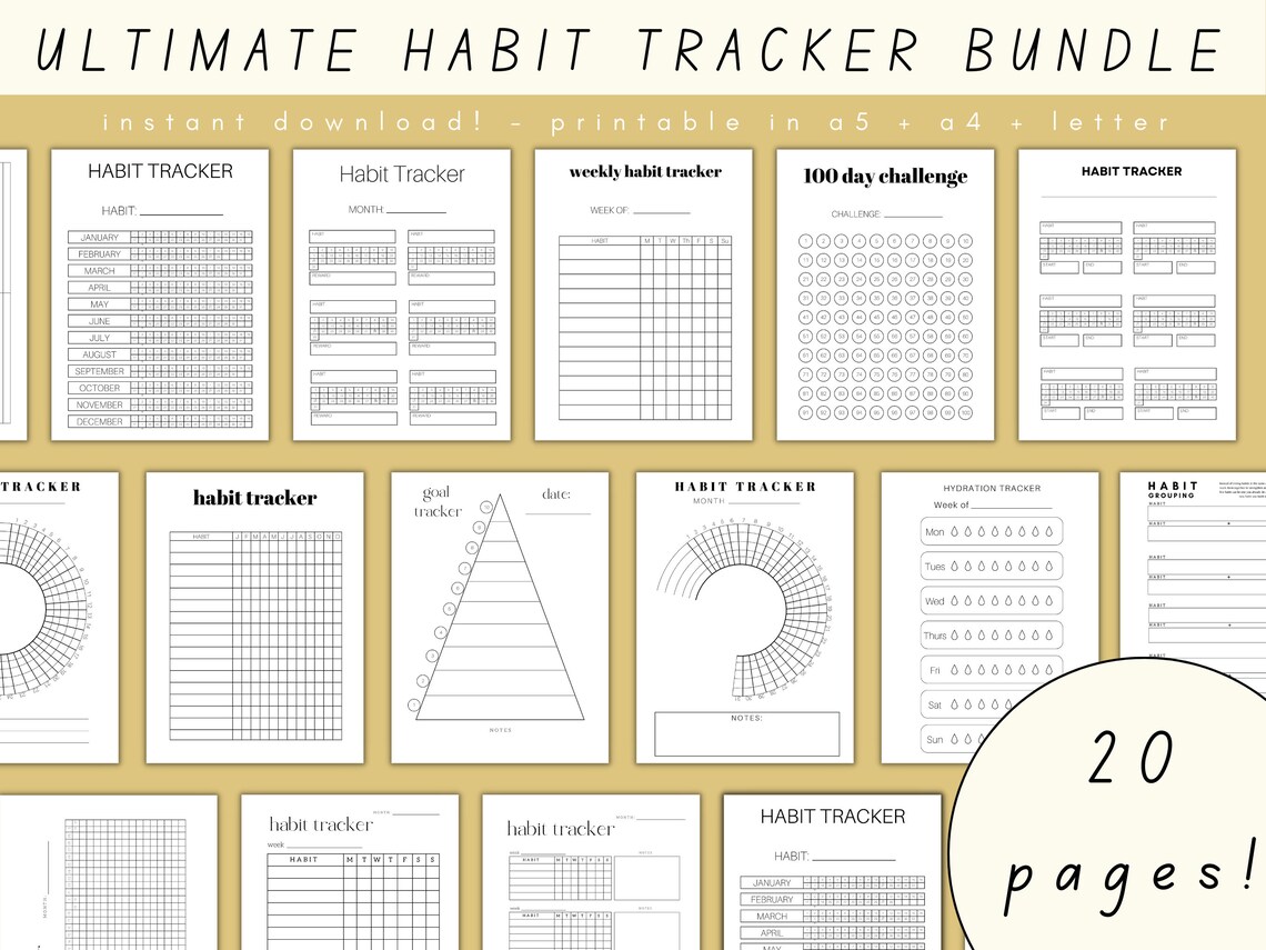 Daily Habit Tracker PDF in Sizes A5, A4, Letter, Habit Track Printable ...