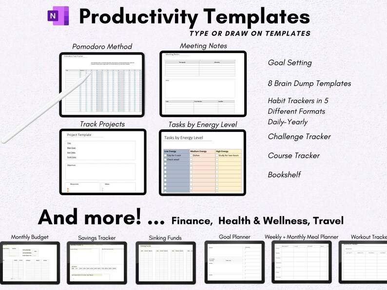 Productivity Planner & Life Planner Onenote Templates Pack, One Note ...