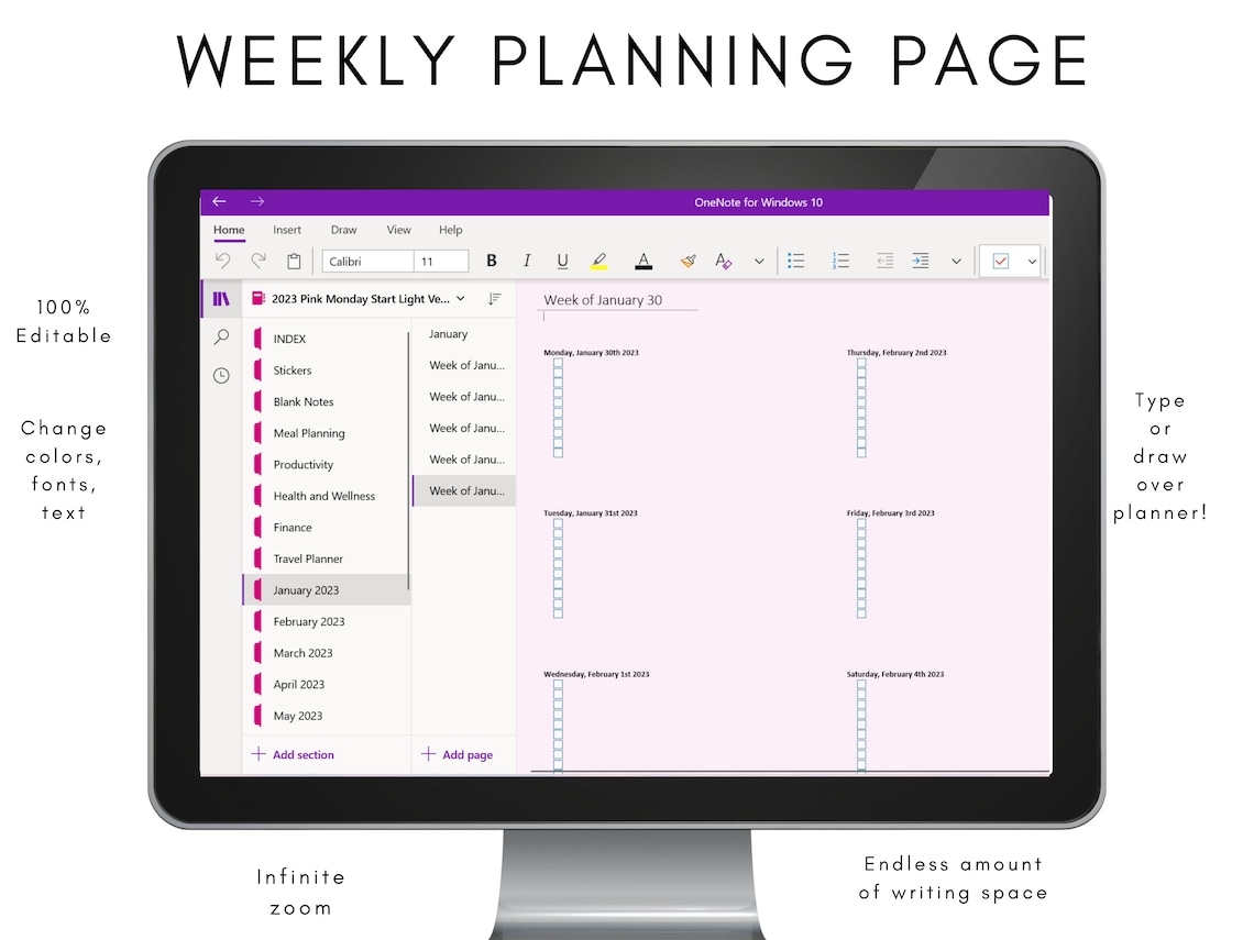 Hyperlinked Onenote Planner, Onenote Digital Planner, Dated 2023, Daily ...