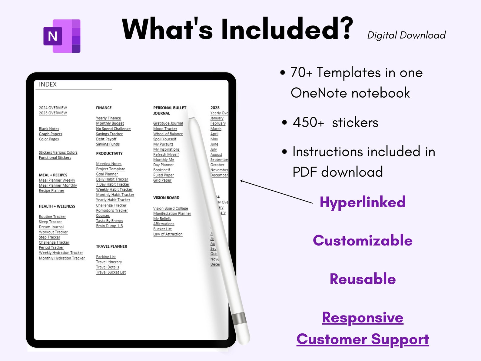Hyperlinked Onenote Planner, Onenote Digital Planner, Dated 2023 2024 ...